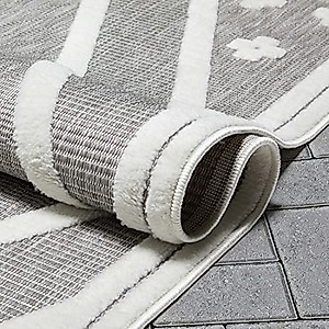 Well Woven Mali Tribal Diamond Pattern Indoor/Outdoor Grey 5'3" x 7'3" High-Low Area Rug