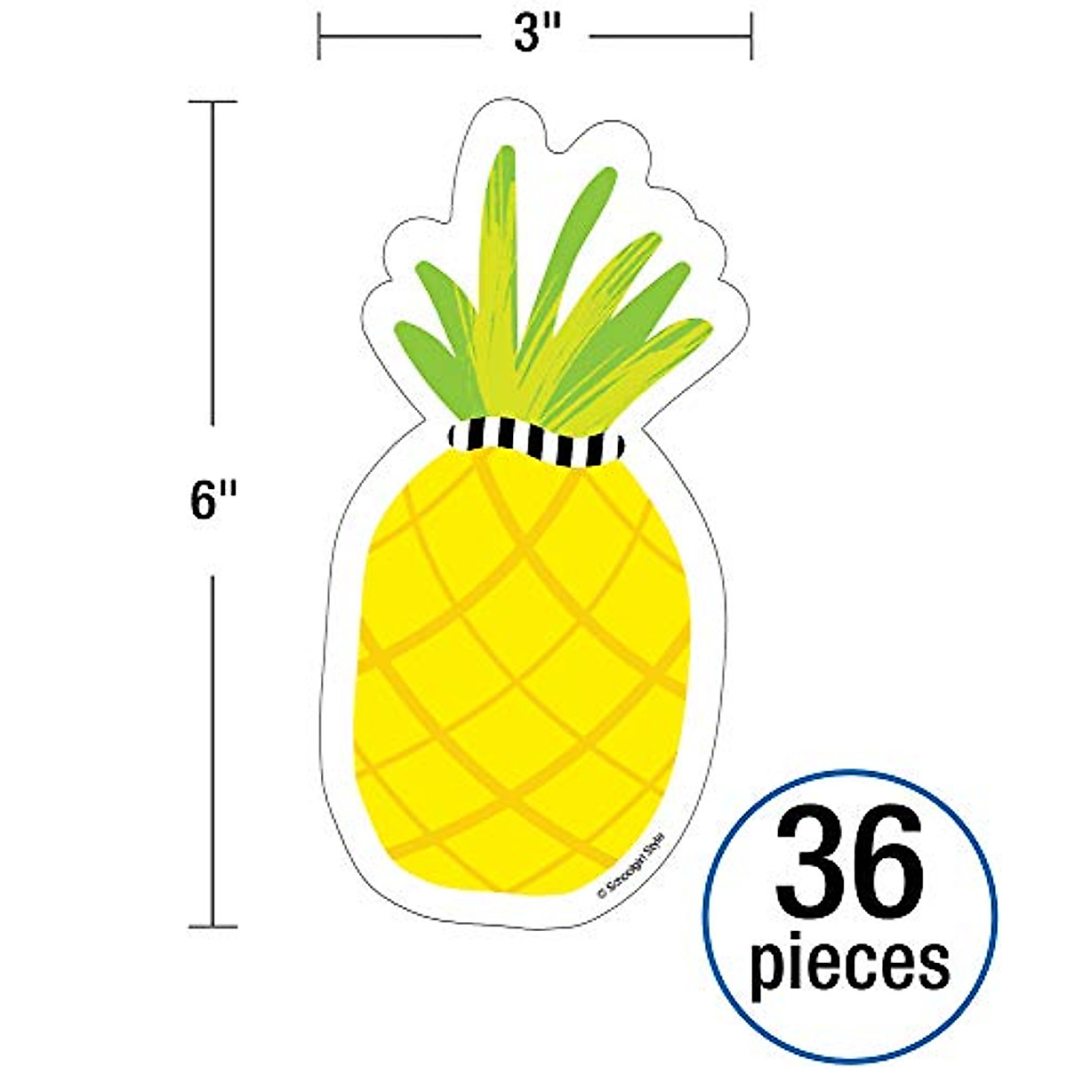 Schoolgirl Style Simply Stylish 36-Piece Pineapple Bulletin Board Cutouts, Pineapple Cutouts for Bulletin Board with Black and White Stripe, Tropical Classroom Décor, Summer Bulletin Board Decorations