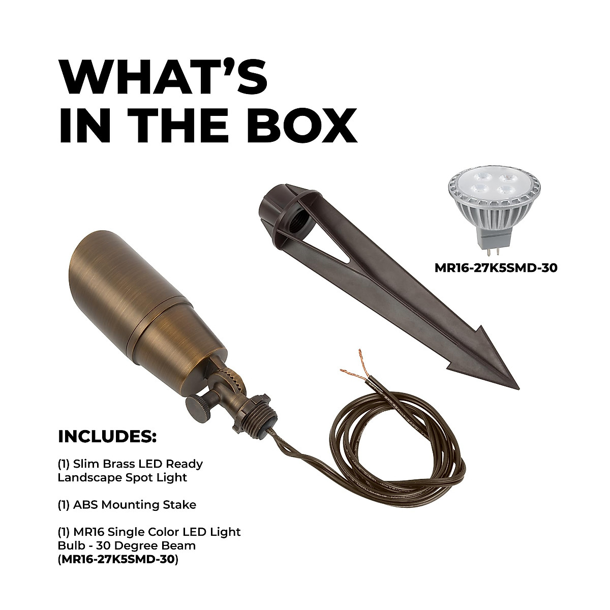 Super Bright LEDs Solid Brass Landscape Spotlight, LED-Ready, Low Voltage 12V AC/DC Up Lighting, Waterproof Garden Fixture, Adjustable Glare Guard, Ground Spike (Warm White MR16 Bulb Included)