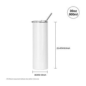 PYD Life Sublimation Blanks Tumbler Skinny 30 OZ Straight Stainless Steel Coffee Tumbler with Lid and Metal Straw for Tumbler Press Machine Heat Transfer (4, 30 OZ)