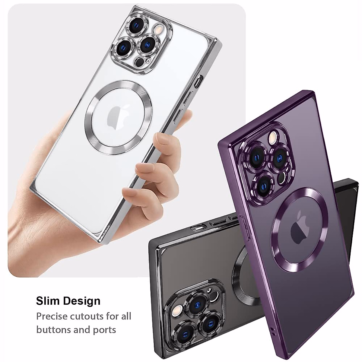 LSL Case for iPhone 14 Pro Max [Compatible with MagSafe] Soft TPU Bumper Anti-Drop Anti-Scratch Shockproof Protective Slim Luxury Plating Clear Magnetic Cover for Women Girls Men - Dark Purple