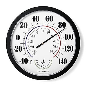 Indoor Outdoor Thermometer Wall Large Numbers Thermometer No Battery 10" Hanging Digital Weather Hygrometers for Home Garden Outside Patio Decor (Black)