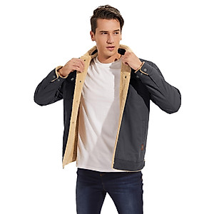 MAGCOMSEN Winter Jackets for Mens Sherpa Jacket Lined Trucker Jacket Cotton Military Jacket Dark Grey XL