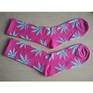 4 Pairs Pack Marijuana Weed Leaf Printed Cotton Athletic Sports High Crew Socks for Women Men (E-4 pairs)