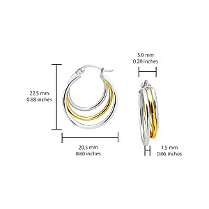 Hoops & Loops Sterling Silver Two-Tone Triple Circle Round-Tube Polished Hoop Earrings, 20mm