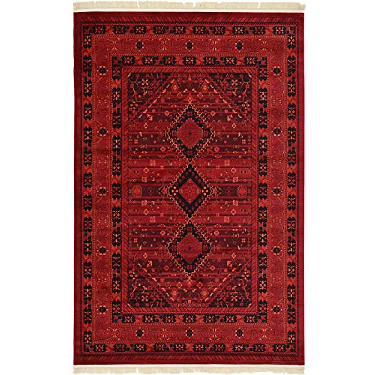 Unique Loom Tekke Collection Area Rug - Sheibani (6' 1" x 9' Rectangle, Red/ Black)