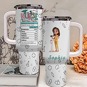 Personalized Nurse Tumbler 40oz -ophthalmology-Custom Name Insulated Travel Mug with Handle & Straw, Gift for Nurses, Medical Workers, Appreciation, Mother's Day nwAReq