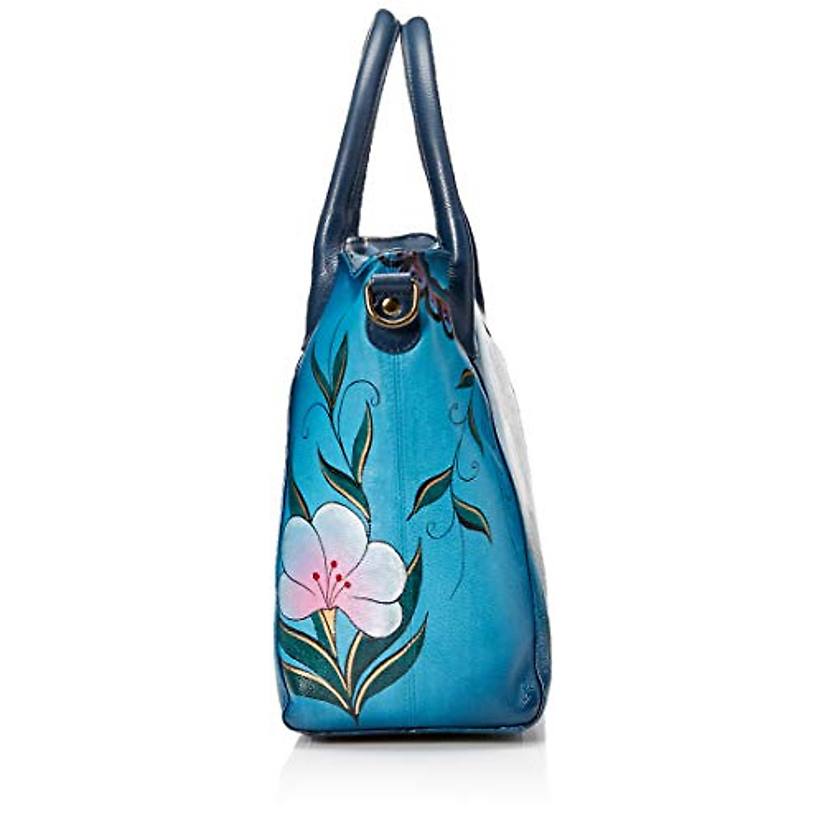 Anna by Anuschka Women's Genuine Leather Large Slouch Tote Bag | Hand Painted Original Artwork | Denim Paisley Floral