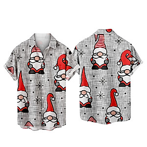 Pink Hoodie 2023 Winter Men Christmas Print Blouse Shirt Holiday Printing Turndown Neck Tee Tops Short Sleeves Loose Fit Streetwear T-shirts Gray XX-Large