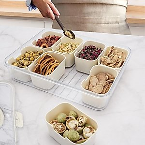 SZJhongfeng Divided Serving Tray with Lid and Handle, Portable Snackle Box Container, Transparent Storage Organizer, Perfect for Candy, Fruits, Nuts, Ideal for Entertaining, Parties, and Travel.