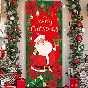 Christmas Door Cover Santa with Gifts Door Decoration Holiday Banner Backdrop 78 x 35.4 Inches