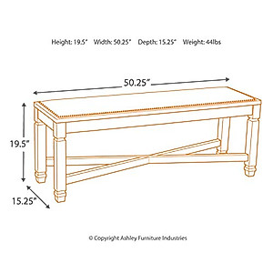 Signature Design by Ashley Bolanburg French Country Upholstered Dining Room Bench, Antique White