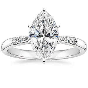 10K Solid White Gold Handmade Engagement Ring 3.0 CT Marquise Cut Moissanite Diamond Solitaire Wedding/Bridal Ring Set for Women/Her Propose Ring (7.5)