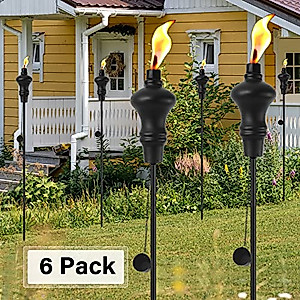 SNOGSWOG Upgraded Outdoor Garden Torches Set of 6, 59 Inch Metal Torches with 3-Prong Grounded Stake, Outside Citronella Torches for Backyard, Garden, Patio