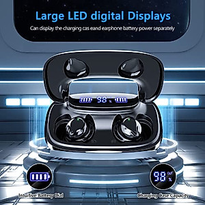 Wireless Earbuds Bluetooth Headphones, 180H Playtime Ear Buds IPX8 Waterproof Bluetooth Earphones, in-Ear Headphones with LED Display Touch Control for Sport/Work (Black)