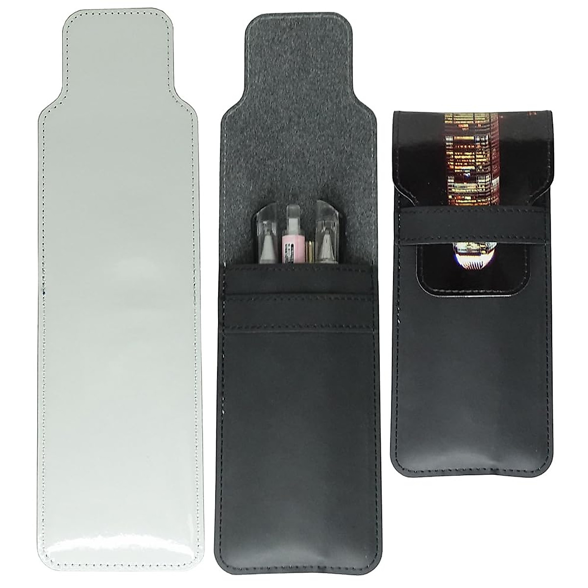 Yongkang Sublimation Pen Bag Pen Sleeve 3 Pieces (Blank Leather + Colored Leather) Capacity of 1-5 pens DIY Process (Black)