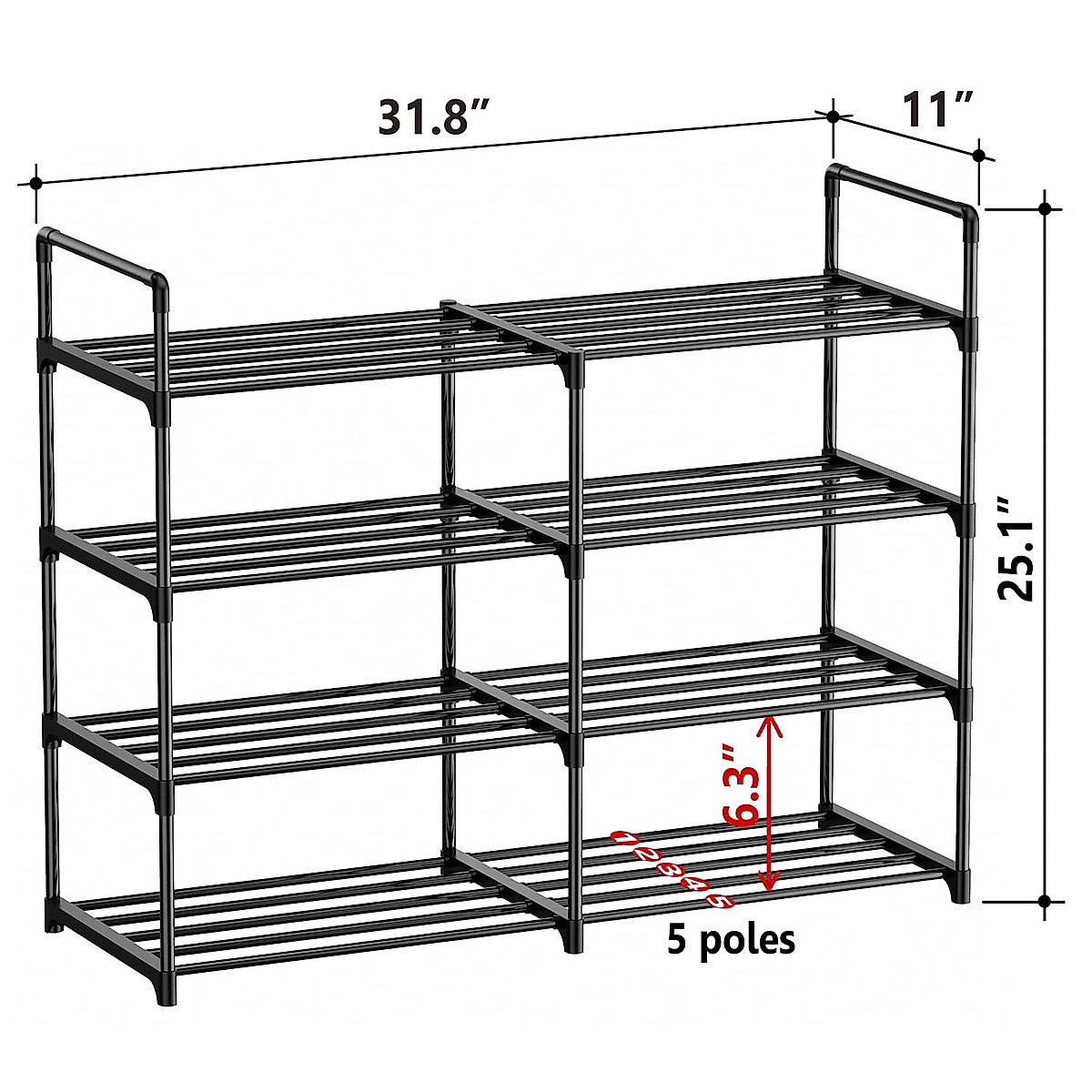 FIDUCIAL HOME 4 Tiers Metal Shoe Rack Organizer 16 Pairs Sturdy Shoe Stand for Closet Entryway, Stackable