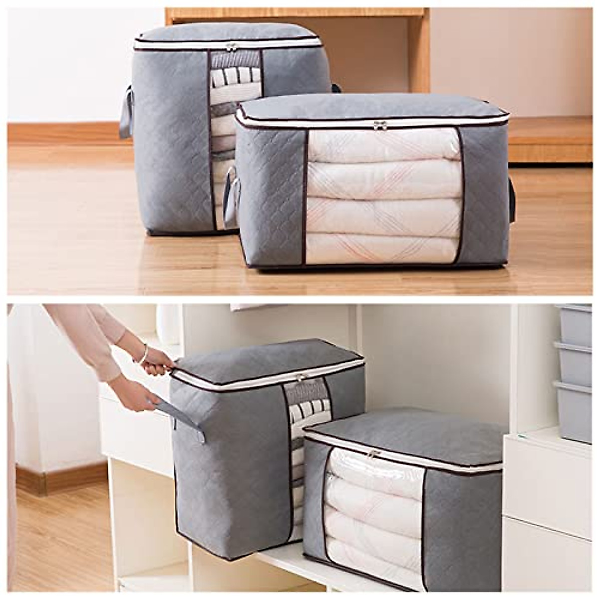 WISTOLL Large Storage Bag, Collapsible Storage Bag for organizing Bedroom Storage containers, Thick Fabric with Reinforced Handles for Quilts, Blankets, Bedding, Clothing,6P