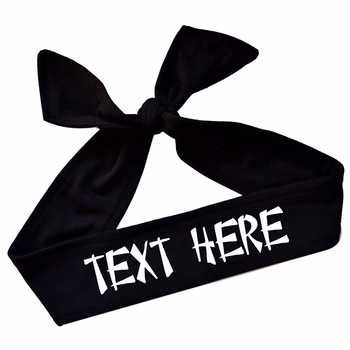 Custom Personalized Tie Headband in Chinese Takeaway Font You Pick Headband and Text Color (Black Headband)