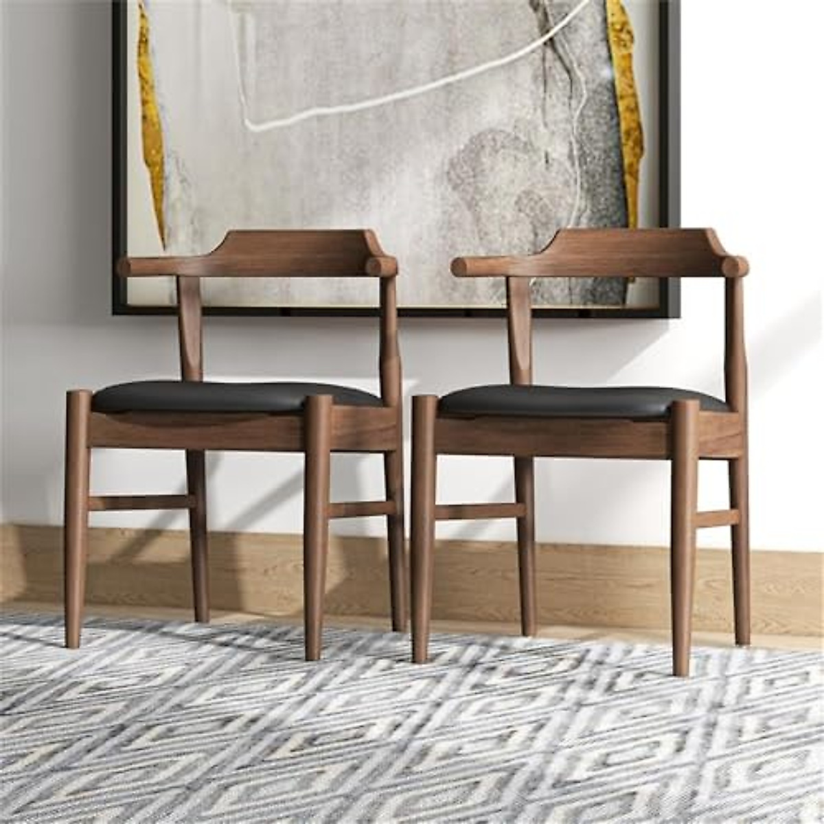 Ashcroft Furniture Co Latham Mid-Century Modern Black Faux Leather Dining Chair (Set of 2)
