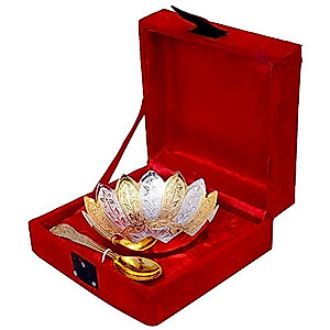 GoldGiftIdeas 4 Inch Gold-Silver Plated Lotus Serving Bowl, Brass Bowl for Gift, Return Gift for Wedding and Housewarming (Pack of 5)