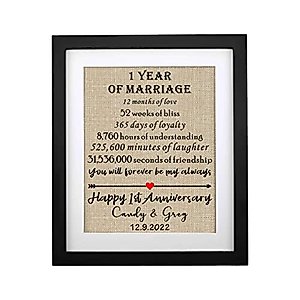 Personalised 1st Wedding Anniversary Framed 1st Year of gifts for Him, Her Custom 1 Year of Gift for Husband, Wife