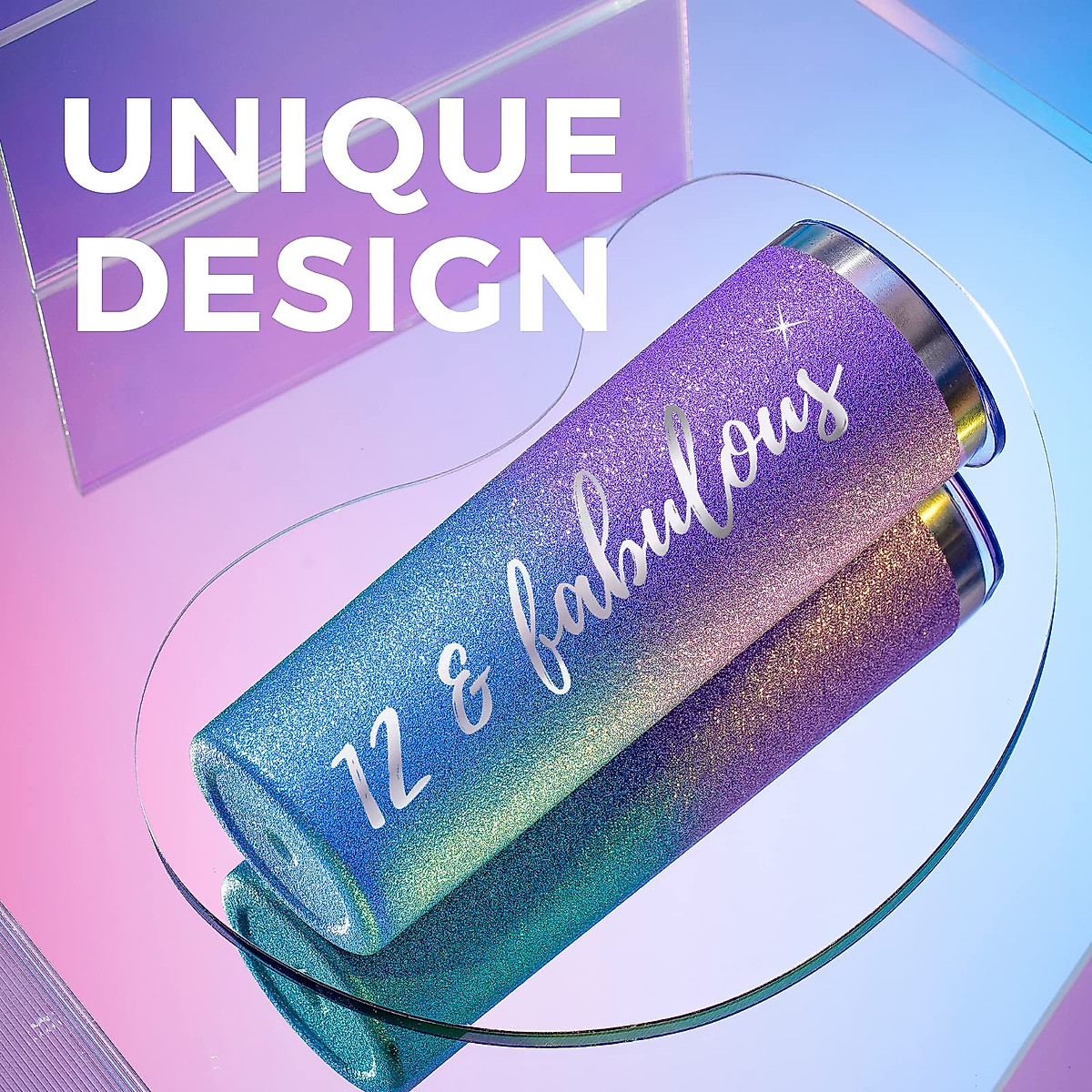 Onebttl Birthday Gifts for 12 Year Old Girl -12 & Fabulous - Tween Girl Gifts, Unique Design 20oz Skinny Tumbler, Novelty 12th Birthday Gifts for Girls, Card & Package Included - Blue Purple