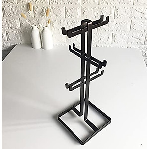 Hanrace Coffee Mug Holder, Countertop Coffee Cup Tree, Coffee Cup Holder, Tea Cup Storage Rack and Wine Glass Holder, Coffee Table Bar Accessories and Kitchen Organizer, with 6 Hooks（Black ）