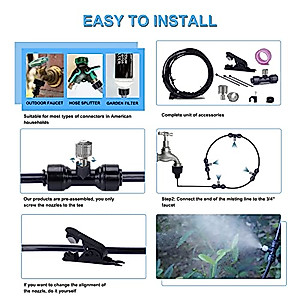 Fogalnd Patio Misting System : Outdoor Misting System 49ft Misting Cooling System with 16pcs 0.024" Orifice Thread Stainless Steel Misting Nozzle for Garden Greenhouse Gazebo