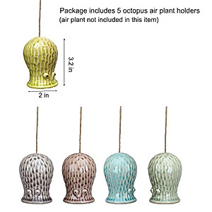 Mimeela 5 Pack Air Plant Holder Unique, Cute Octopus Air Plant Hanger Wall Planter, Ceramic Tillandsia Airplants Holders Hanging Wall Decor for Home Office (Small (2 x 3.2 in))