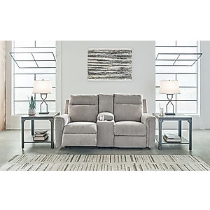 Signature Design by Ashley Barnsana Minimalist Power Reclining Loveseat with Console and USB Charging Ports, Light Gray