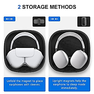 Opoway Hard Case for AirPods Max with Sleep Mode, Upgraded Travel Carrying Headphone Case with Silicone Earpad Cover & Mesh Pocket, Portable Organizer Protective Storage Bag