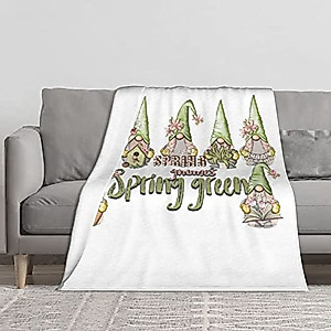 Easter Spring Throw Blanket 60x50inch, Green Gnomes Flannel Fleece Blanket for Sofa Couch, Decorative Warm Blankets for Living Room/Bedroom