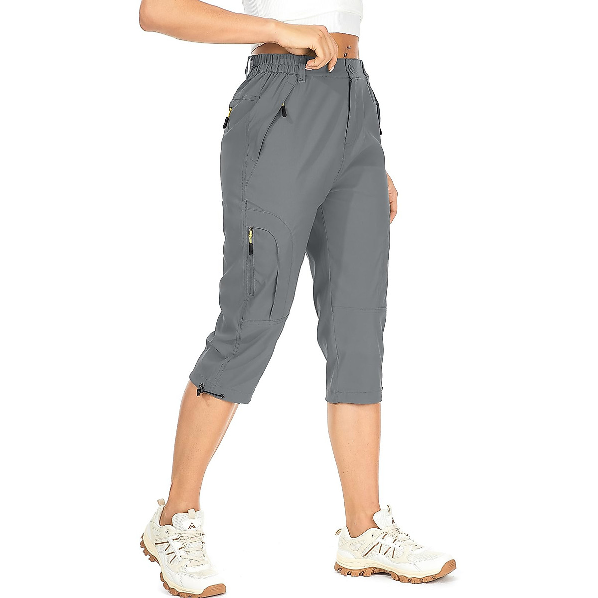 linlon Women's Quick Dry Cargo Shorts,Outdoor Casual Straight Leg Capri Long Shorts for Hiking Camping Travel (Grey, 8)