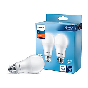 PHILIPS LED Basic Frosted Non-Dimmable A19 Light Bulb - EyeComfort Technology - 1500 Lumen - Soft White (2700K) - 14W=100W - E26 Base - Title 20 Certified - Indoor - 4-Pack