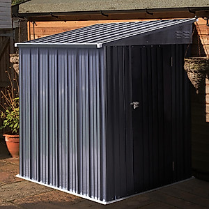 MUPATER 4x8 FT Outdoor Storage Shed with Lockable Door, Metal Lean to Shed Garden Tool Storage Shed House, Storage Shed Kit for Patio, Backyard, Lawn, Grey