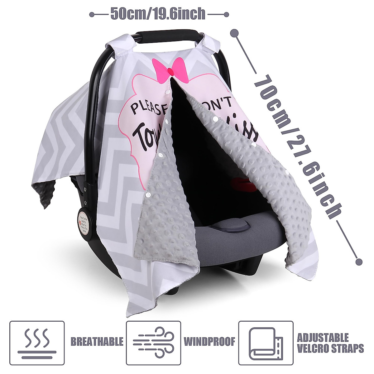 Metplus 2 in 1 Baby Car Seat Cover, Car Seat Canopy for Babies, Mom Nursing Cover, Minky Baby Carrier Covers, Newborn Boy Girl Shower Gift, Peekaboo Opening & No Touch Sign, Grey Stripes