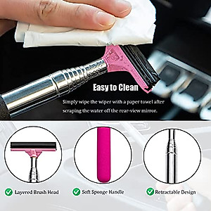 TRNOI Car Mirror Wiper 1PC,Telescopic Auto Mirror Squeegee Cleaner,Portable Cleaning Tool for All Car/SUV/Truck,Universal Car Accessories(Rose Red,1PC)