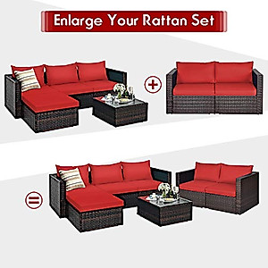 Tangkula Wicker Loveseat 2 Piece, Patio Furniture Couch with Removable Cushions, Rattan Loveseat Sofa for Balcony, Deck, Garden and Poolside