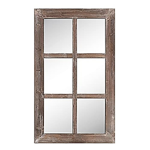 Barnyard Designs 24x40 Windowpane Wood Farmhouse Wall Mirror, Wooden Large Rustic Wall Mirror, Bedroom Mirrors for Wall Decor, Decorative Wood Wall Mirror Living Room or Entryway Mirror Frame, Brown