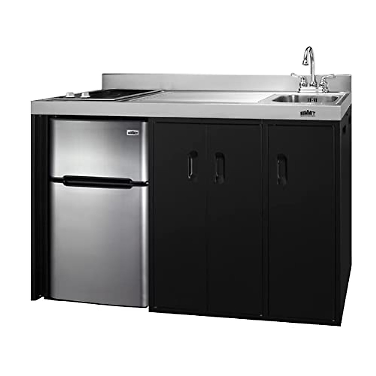 Summit Appliances CK54SINKR 54" Wide All-In-One Kitchenette, Sink and Faucet, 2-door Refrigerator-freezer, 2-burner Smooth-top Cooktop, Indicator Lights, Storage Compartments