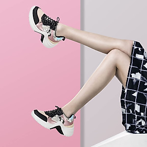 Asiman Women’s Chunky Platform Fashion Sneakers Lightweight Breathable Mesh Walking Shoes Outdoor Leopard Dance Running Shoes （Black/Snake,9）