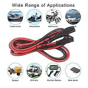 10Gauge Sae Extension Cable 10AWG - 10FT Sae to Sae Cable Battery Charger Extension Cord Heavy Duty 10AWG Quick Disconnect Sae 2Pin Connector Solar Panel Power Connect Plug Harness with Waterproof Cap