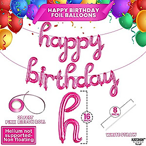 KatchOn, Pink Happy Birthday Balloon Banner - 16 Inch | Happy Birthday Balloons Letters, Hot Pink Birthday Decorations | Hot Pink Happy Birthday Banner, Pink Party Decorations | Pink Birthday Banner