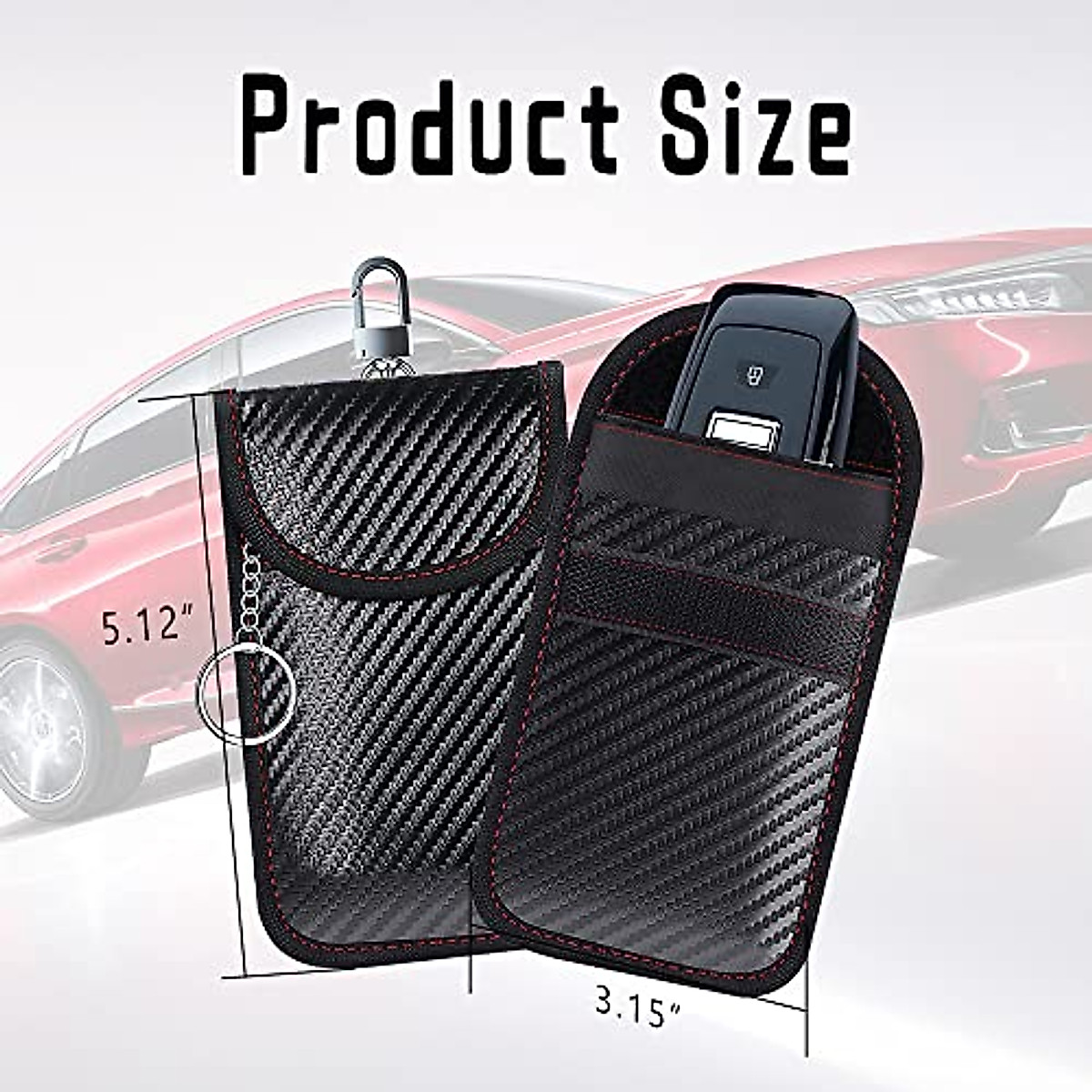 2PCS Faraday Bag for Key Fob, Car RFID Signal Blocking Key Fob Protector, Faraday Cage Protector, Signal Blocking Anti-Theft Bag, Anti-Theft Pouch, Carbon Fiber Faraday Pouch Key Fob Protector