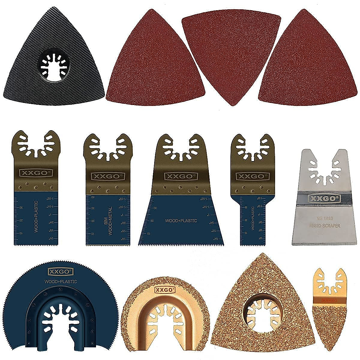 XXGO 77 Pcs Oscillating Tool Accessory Kits Compatible with Bosch Chicago Craftsman Dewalt Dremel Fein Harbor Freight Makita Milwaukee Porter Cable Ridgid Ryobi Rockwell More XGM0501