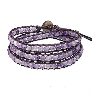 Ayriwoyi Amethyst Bracelet Wrap Bracelet for Women Beaded Wrap Bracelet Crystal Stone Bracelet Womens Wraps Bracelet Adjustable Handmade Jewelry Gifts for Women