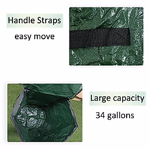 34 Gallon Garden Compost Bin Bag, Reusable Organic Fertilizer Fermented Bag with Lid,Collapsible Leaf Lawn Bags Gardening Container (Green)