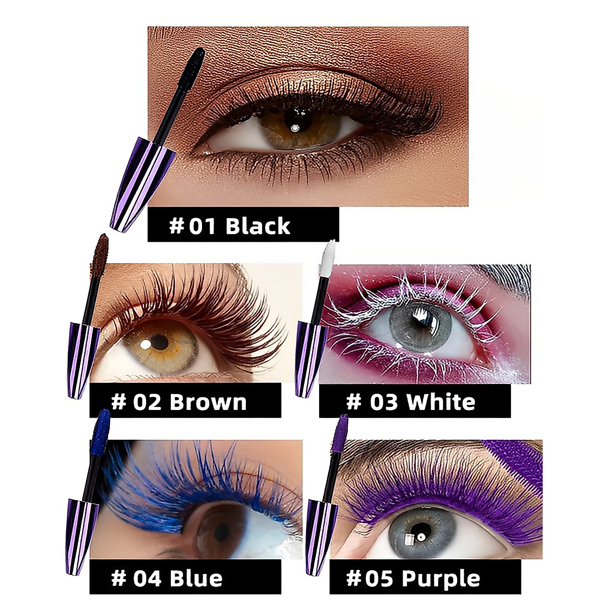 5D Purple Mascara Volume and Length -1Pcs Waterproof Smudge-Proof Color Mascara for Eyelashes, Volumizing Curling Defining Eye Lashes, Longwear Fiber Colored Mascara for Women Girl Eye Makeup