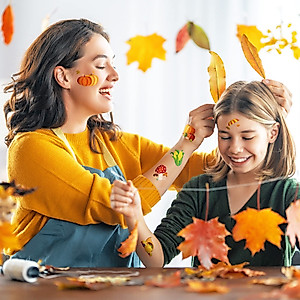 Ferraycle 292 Pcs Fall Temporary Tattoos for Kids Thanksgiving Fake Tattoos Kids Autumn Tattoo Stickers for Kids Pumpkin Turkey Maple Santa Temporary Tattoos for Christmas Teens Theme Party Supplies